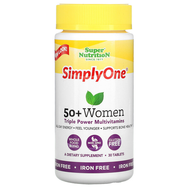 Super Nutrition SimplyOne 50+ Women Triple Power Multivitamins Iron Free 90 viên